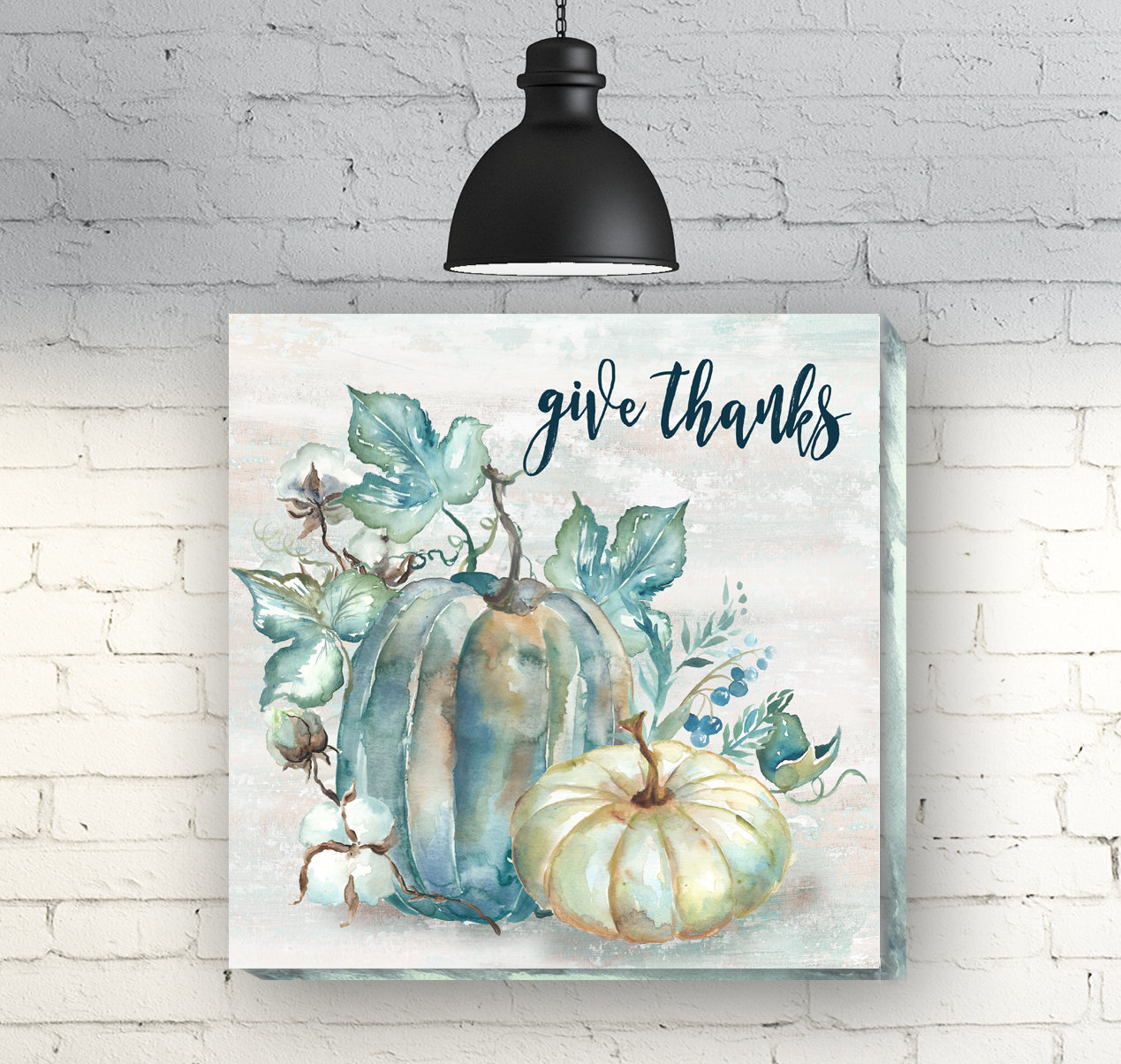 Watercolor Ghost Pumpkins Teal and White “Give Thanks” | Holiday – Tre ...