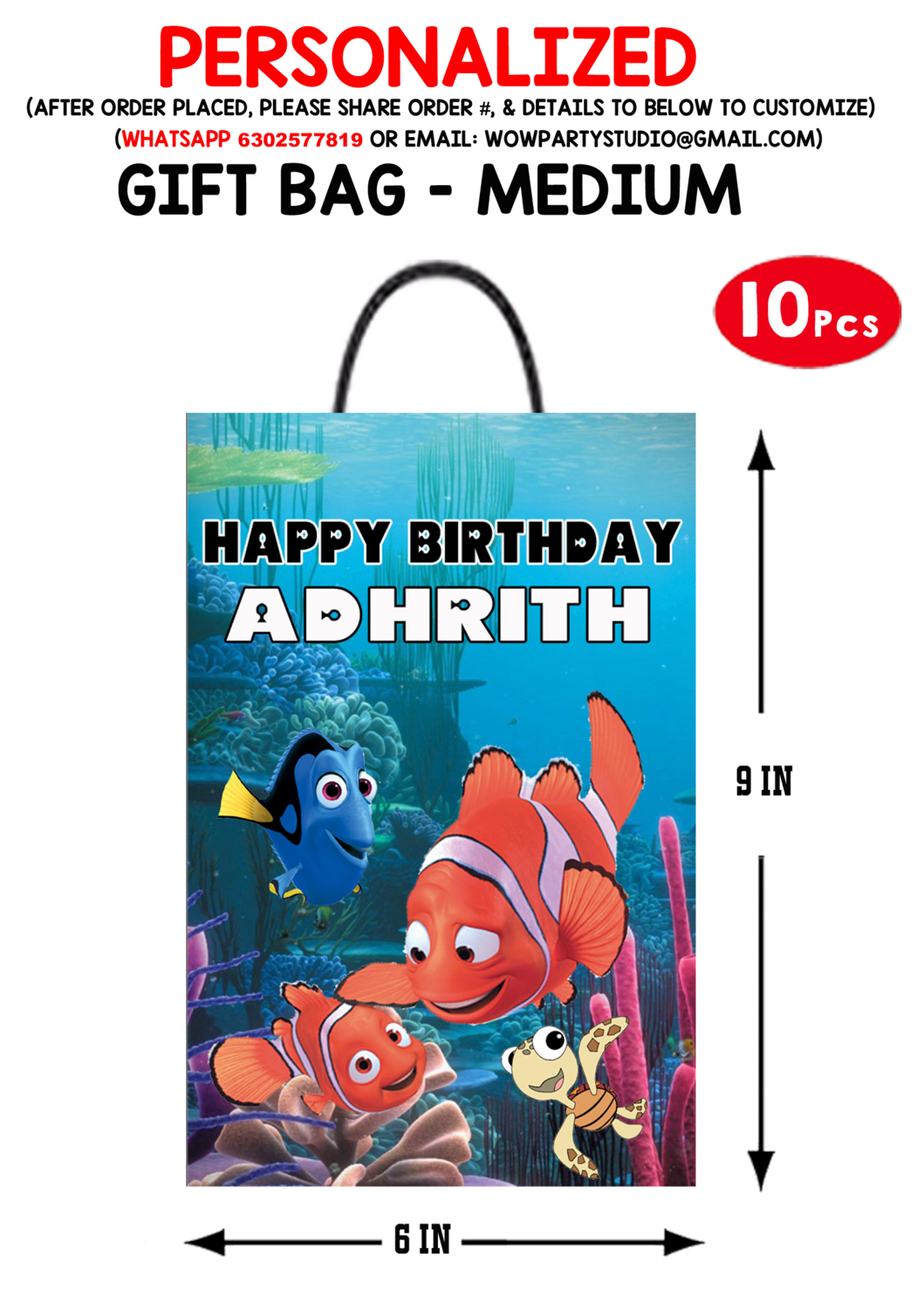 Personalized Finding Nemo Birthday Party Return Gift Bag (10Pcs)